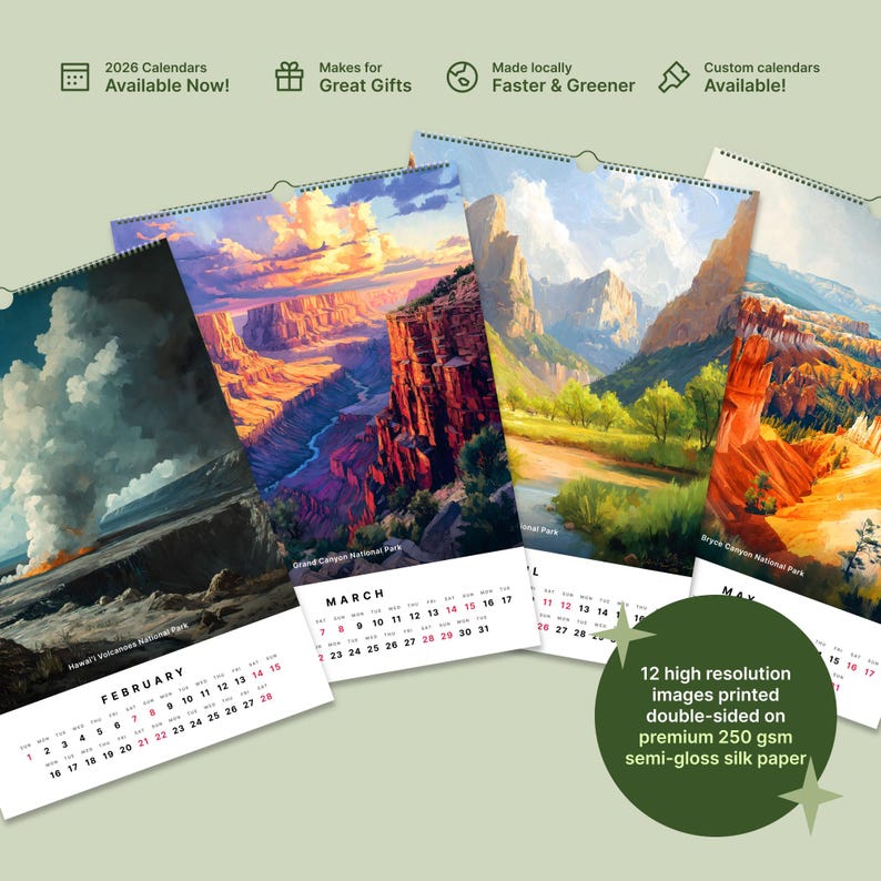 2026 - USA National Parks - Art Calendar - Etsy