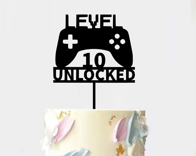 Level 10 Unlocked Cake Topper - Gaming Cake Topper - Controller Gaming ...