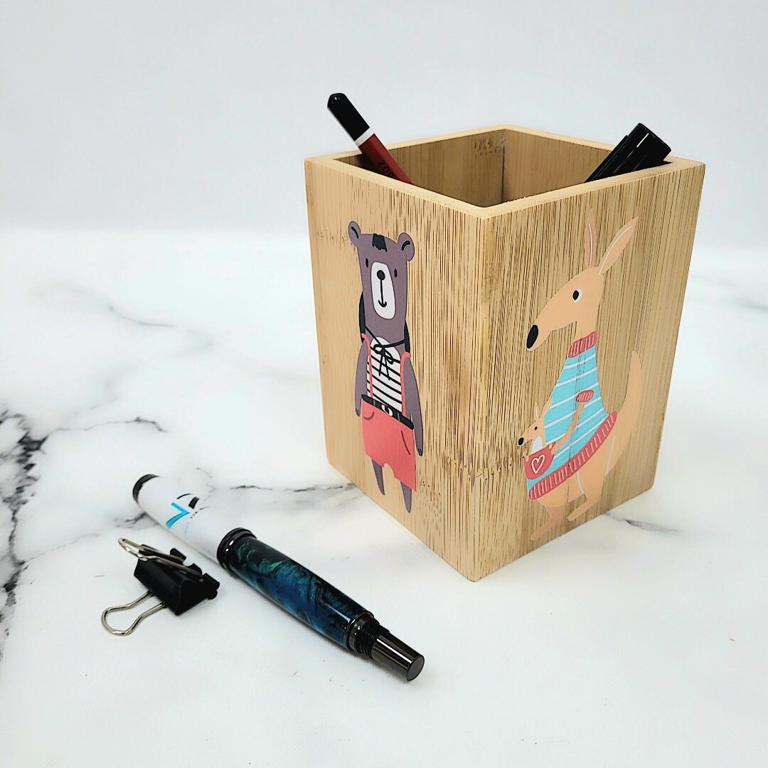 Wooden Pen Holder - Kids Pen Holder - Kangaroo Pen Holder - Square ...