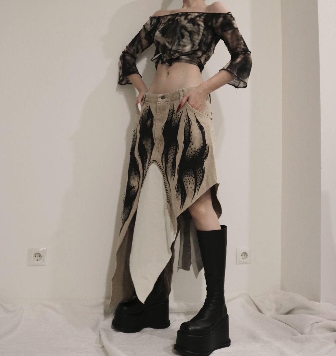 Death Denim Skirt - Etsy