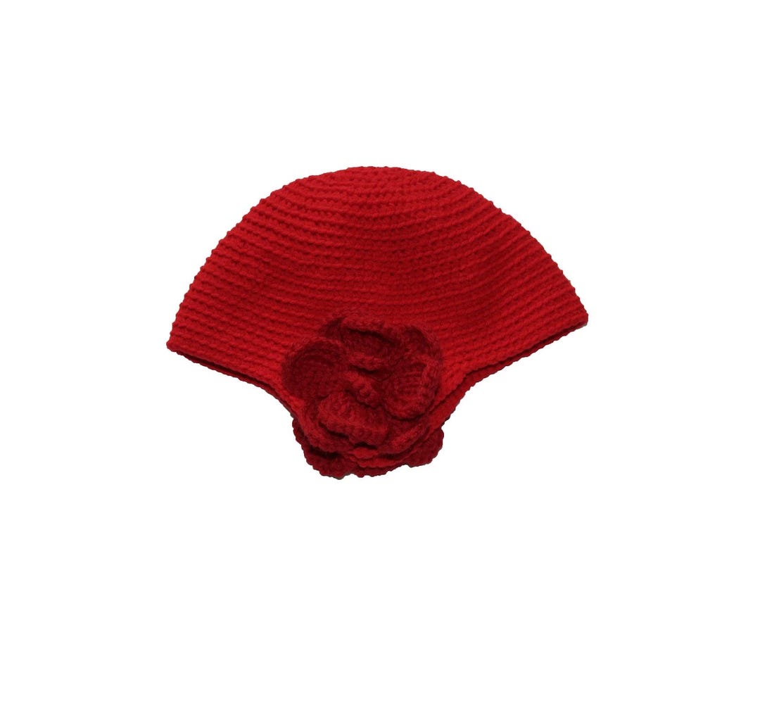 Red Flower Crochet Hat - Etsy