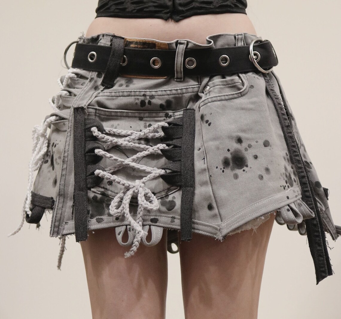 Black Mold Gray Denim Upcycled Skirt - Etsy