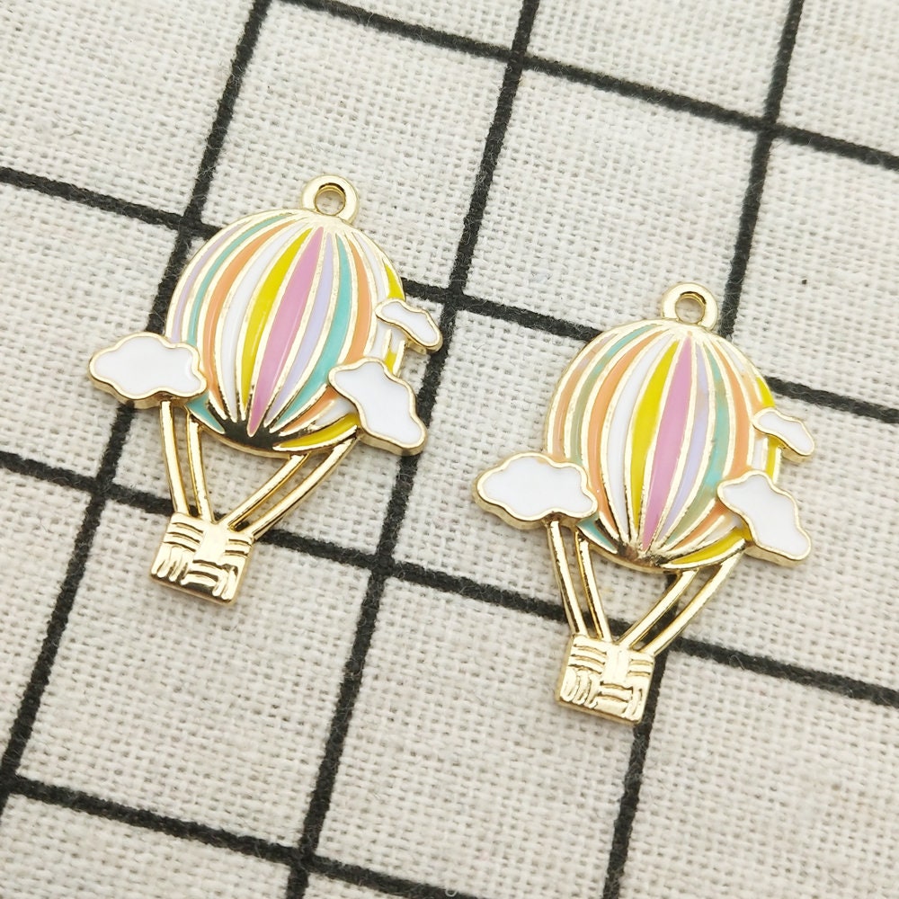 10PCS, Hot Air Balloon Charm Fire Balloon Charm Enamel Charm Bracelet ...