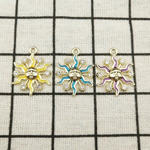 10PCS Sun Charm Diy Jewelry Accessories In Gold Matel Enamel | Etsy