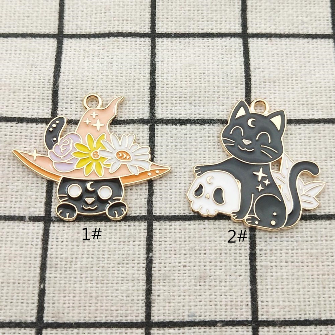 10PCS, Enamel Charm Skull Cat Charm Flower Cat Charm Earring Pendant ...