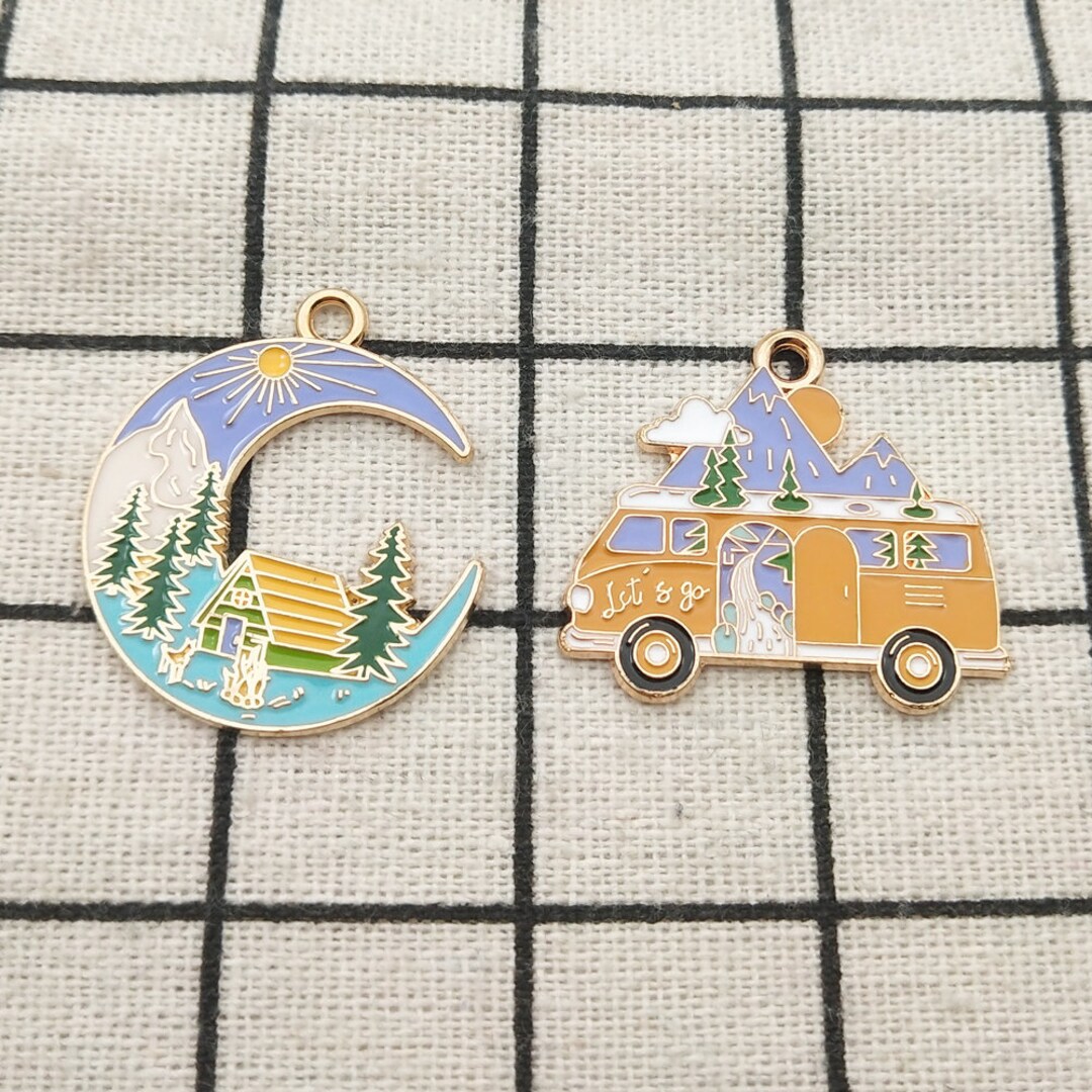 10PCS, Enamel Charm Moon Charm Bus Mountian Charm Bracelet Charm Craft ...