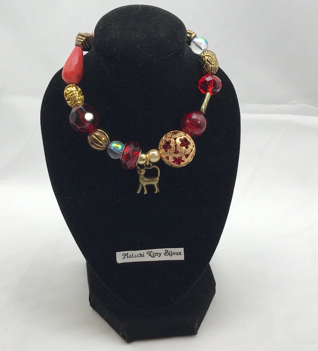 Red and Gold Spaz Bracelet With Dog or Cat Charm - Etsy UK