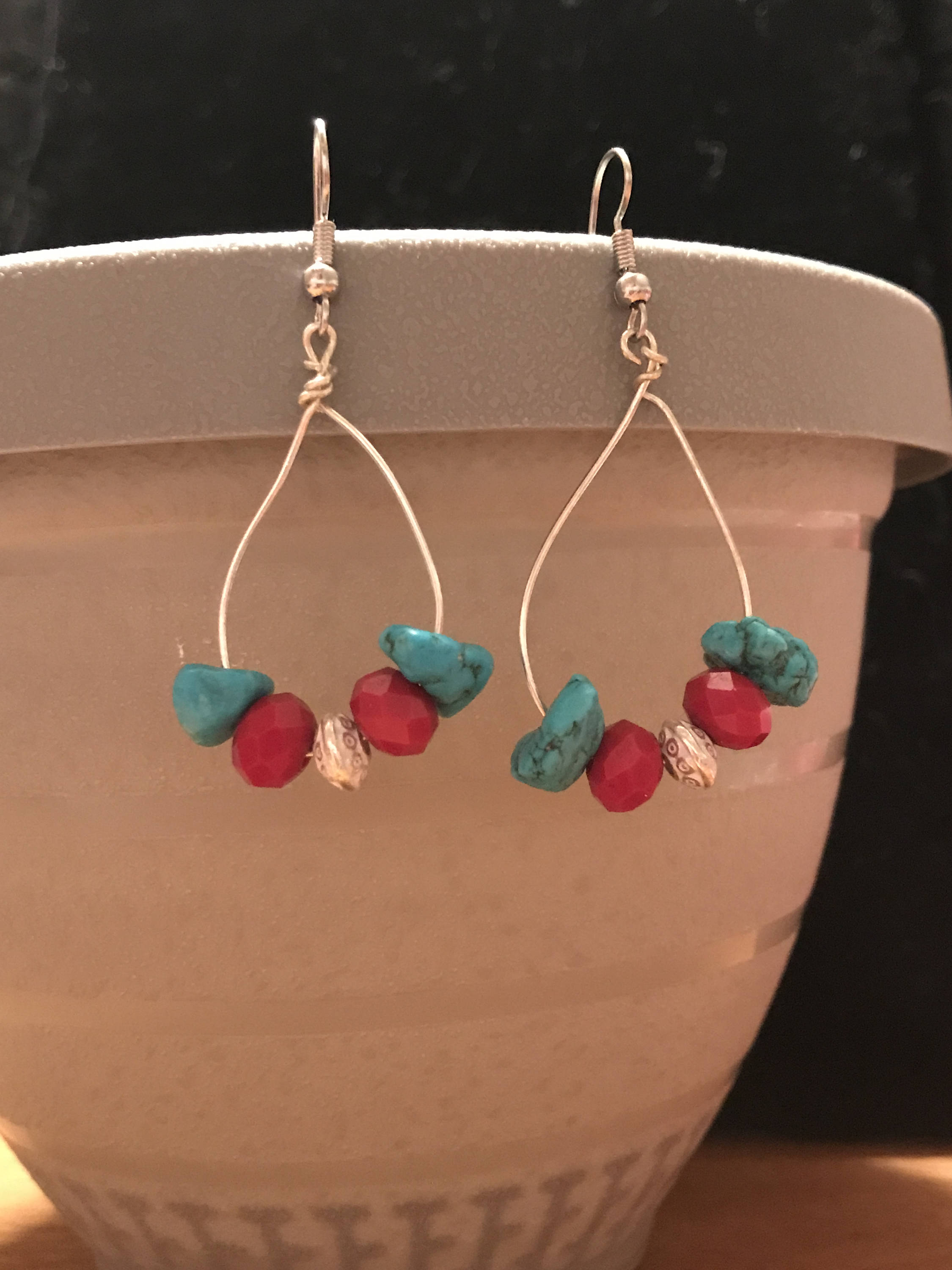 Native American Heritage Earrings (turquoise Stone With Red and Silver ...