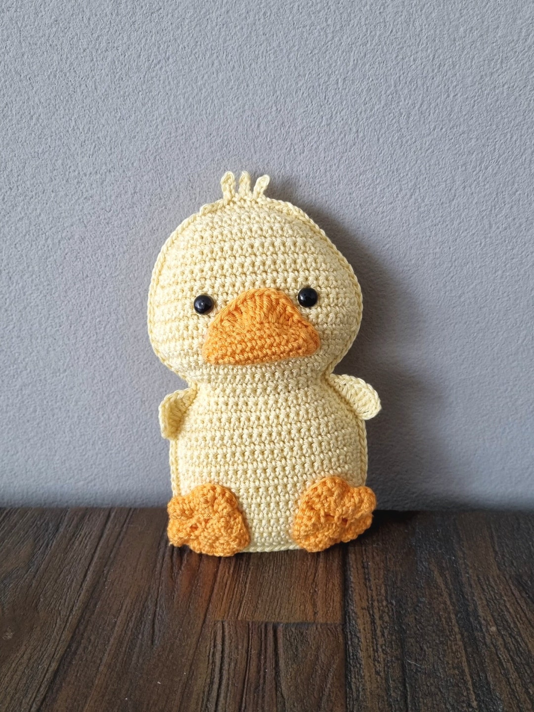 Flat Cuddly Toy Duck Daisy, Crocheted, Yellow and Orange, Safety Eyes ...