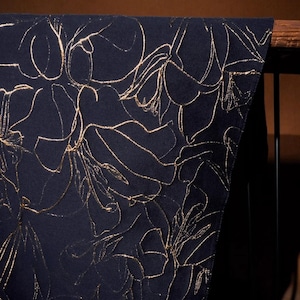 Navy Gold Floral Jacquard Fabric,3d Embossed Fabric,fashion Haute ...