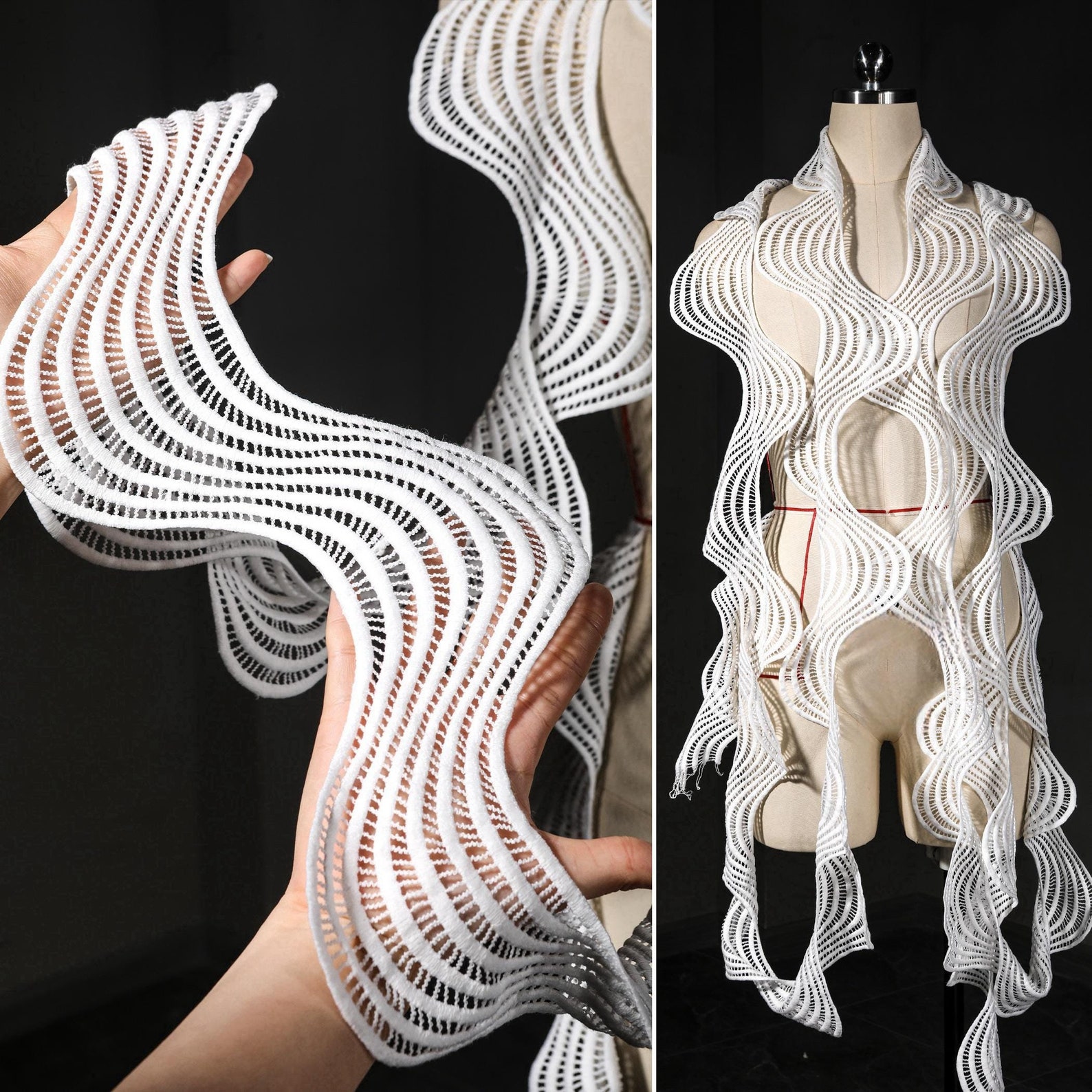 White/black Hollow Out Wave Lace Trim Fabric,costume Design,diy Sewing ...