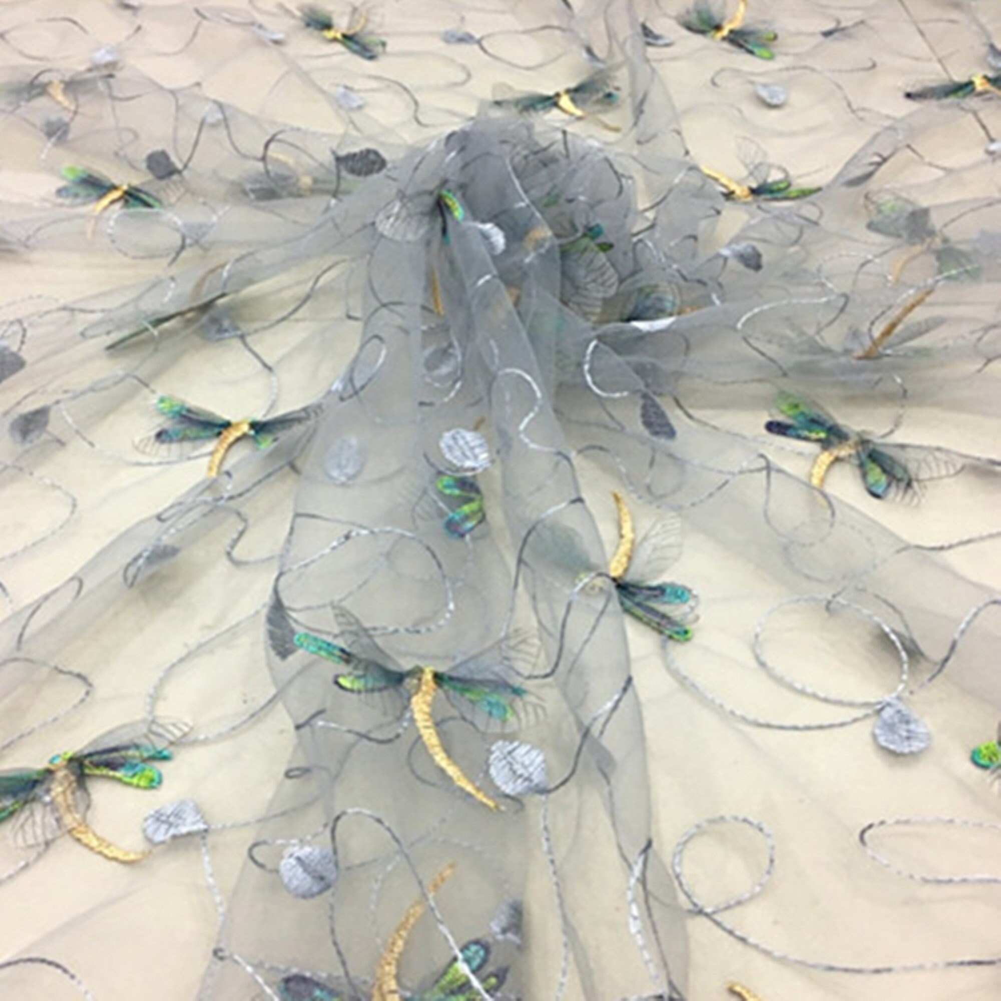 Gray Lace,3d Dragonfly Embroidered Lace Fabric,soft Mesh,party Decor ...