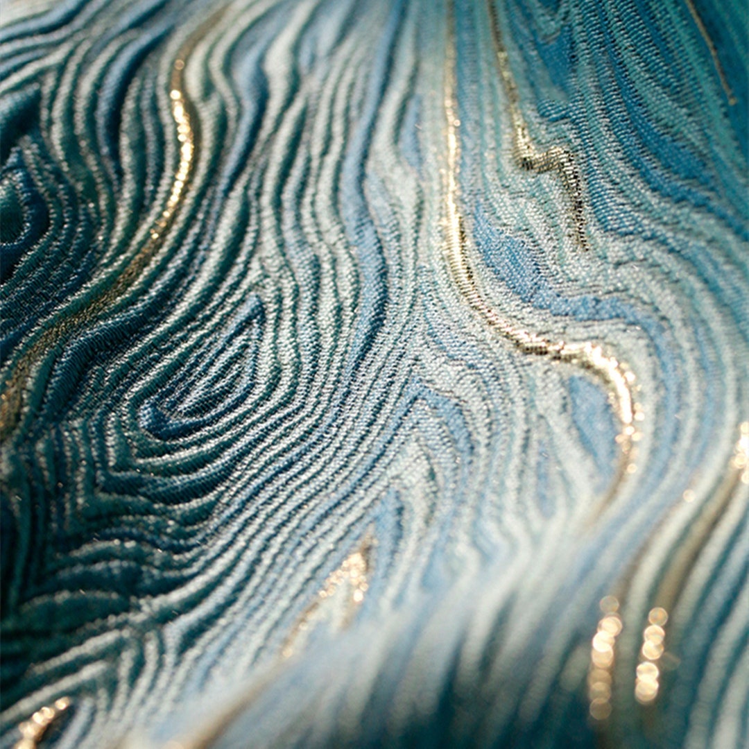 3D Ocean Fabric,blue Gold Jacquard Fabric,luxury Fashion Design Fabric ...