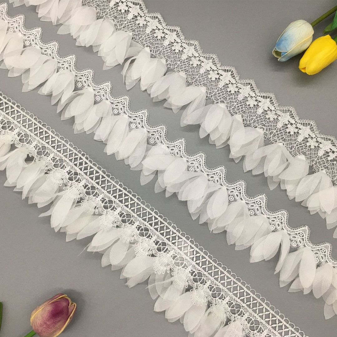3D White Embroidered Lace Trim: Bridal Wedding Ribbon - Etsy