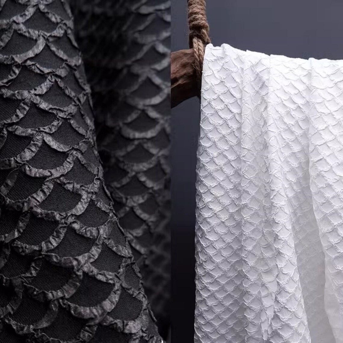 Black 3D Jacquard Fish Scale Polyester Fabric: Fashion Design - Etsy