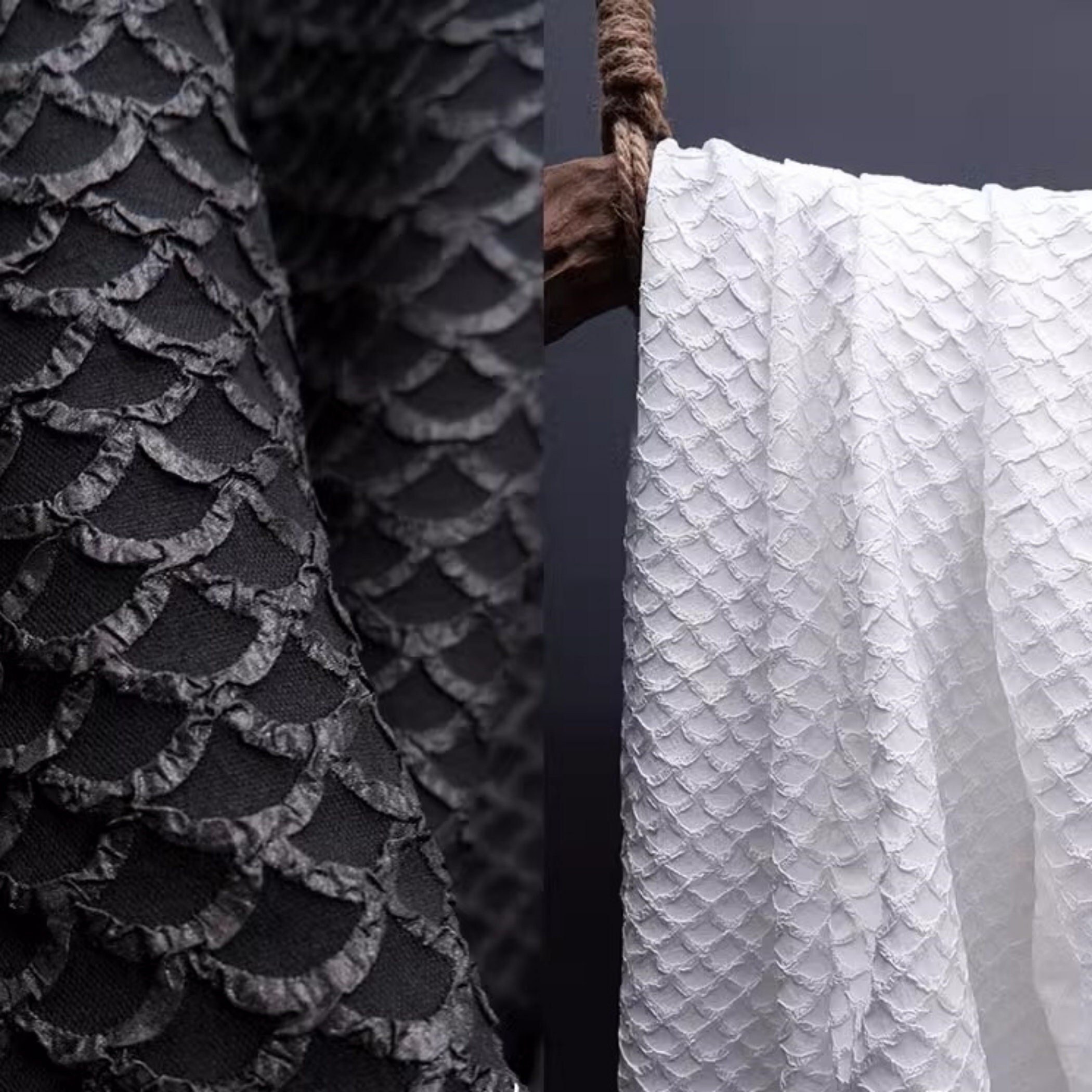 Black 3D Jacquard Fish Scale Polyester Fabric: Fashion Design - Etsy
