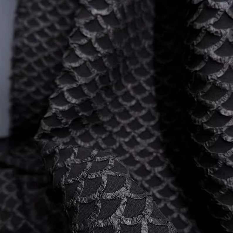 Black 3D Jacquard Fish Scale Polyester Fabric: Fashion Design - Etsy