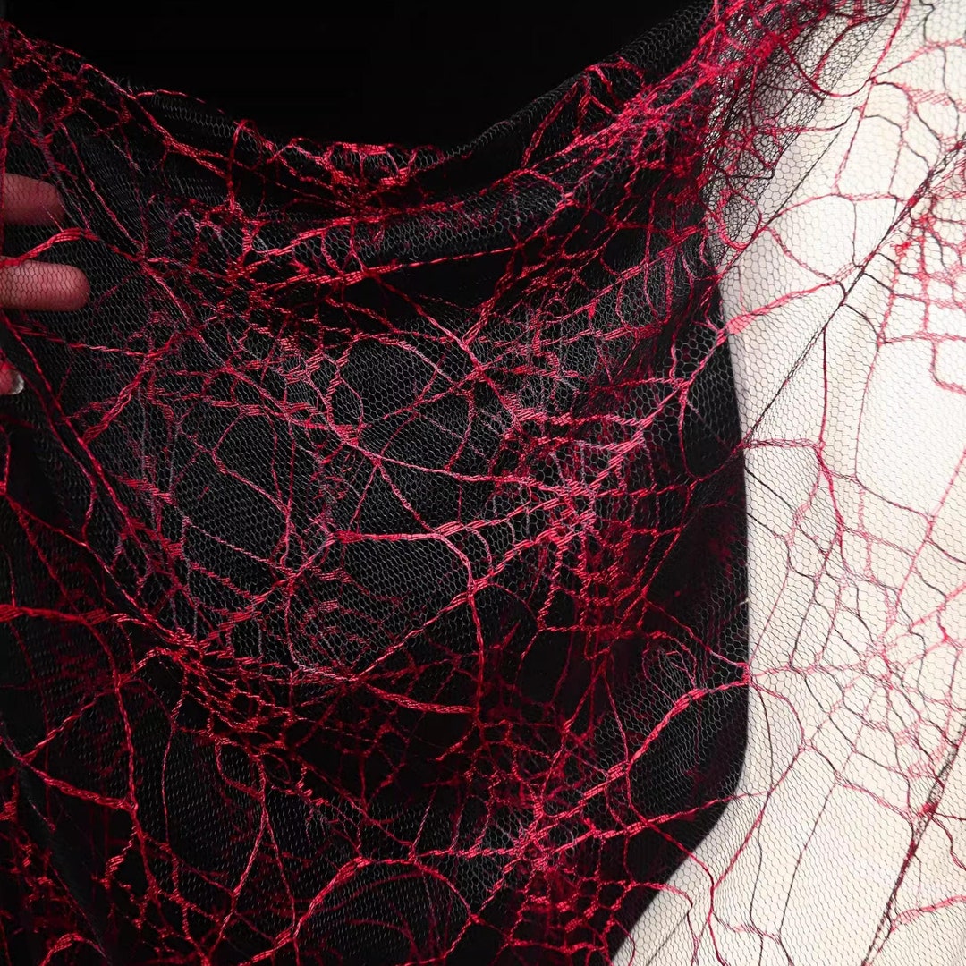 Red Spider Web Embroidery Lace Fabric: Black Tulle Mesh, Costume Dress ...