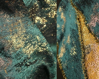 Vintage Dark Green Gold Jacquard Fabric, Double Face Gold Petal Shimmer ...