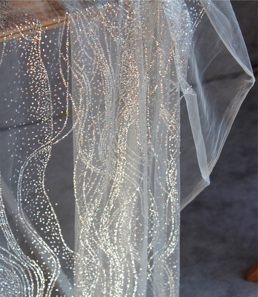 Lace Mesh Sequins Lace Fabric Sparkling Lace Fabric for Wedding Dress ...