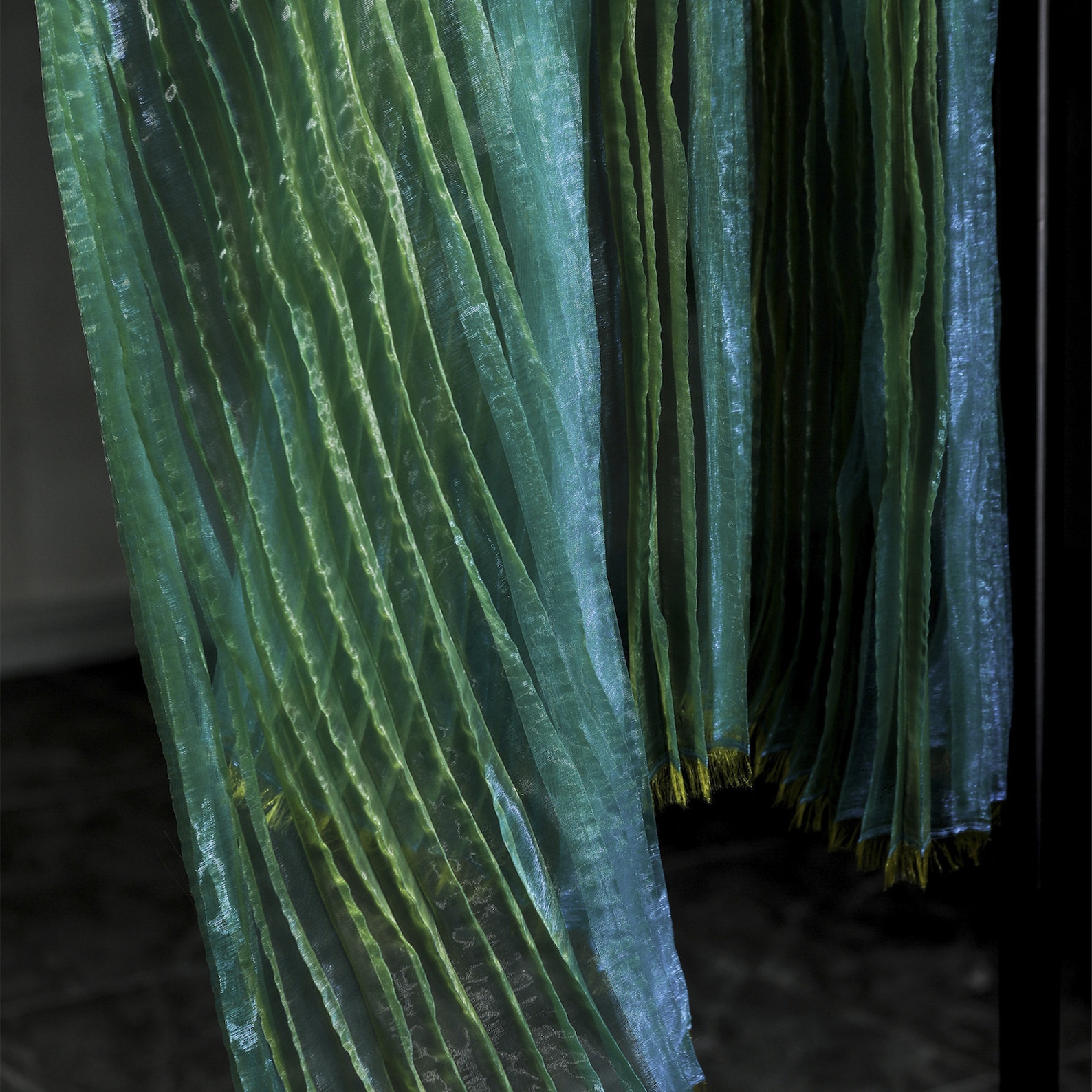 Green Organza Fabricwrinkle Fabricpleated Fabricsheer | Etsy