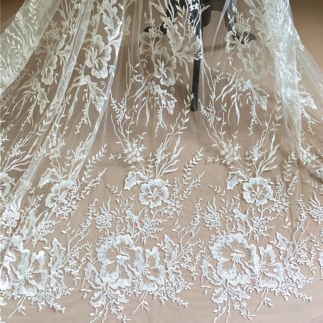 White Mesh Lace Fabric,big Embroidered Floral Sequins Lace,soft Tulle ...