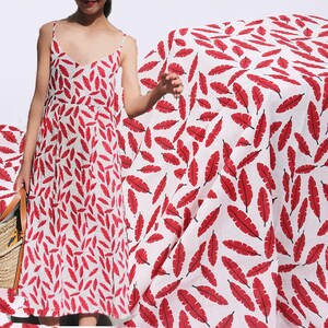 Leaf Print Linen Fabric Soft Cotton Blend Fabric Dress Fabric Summer ...