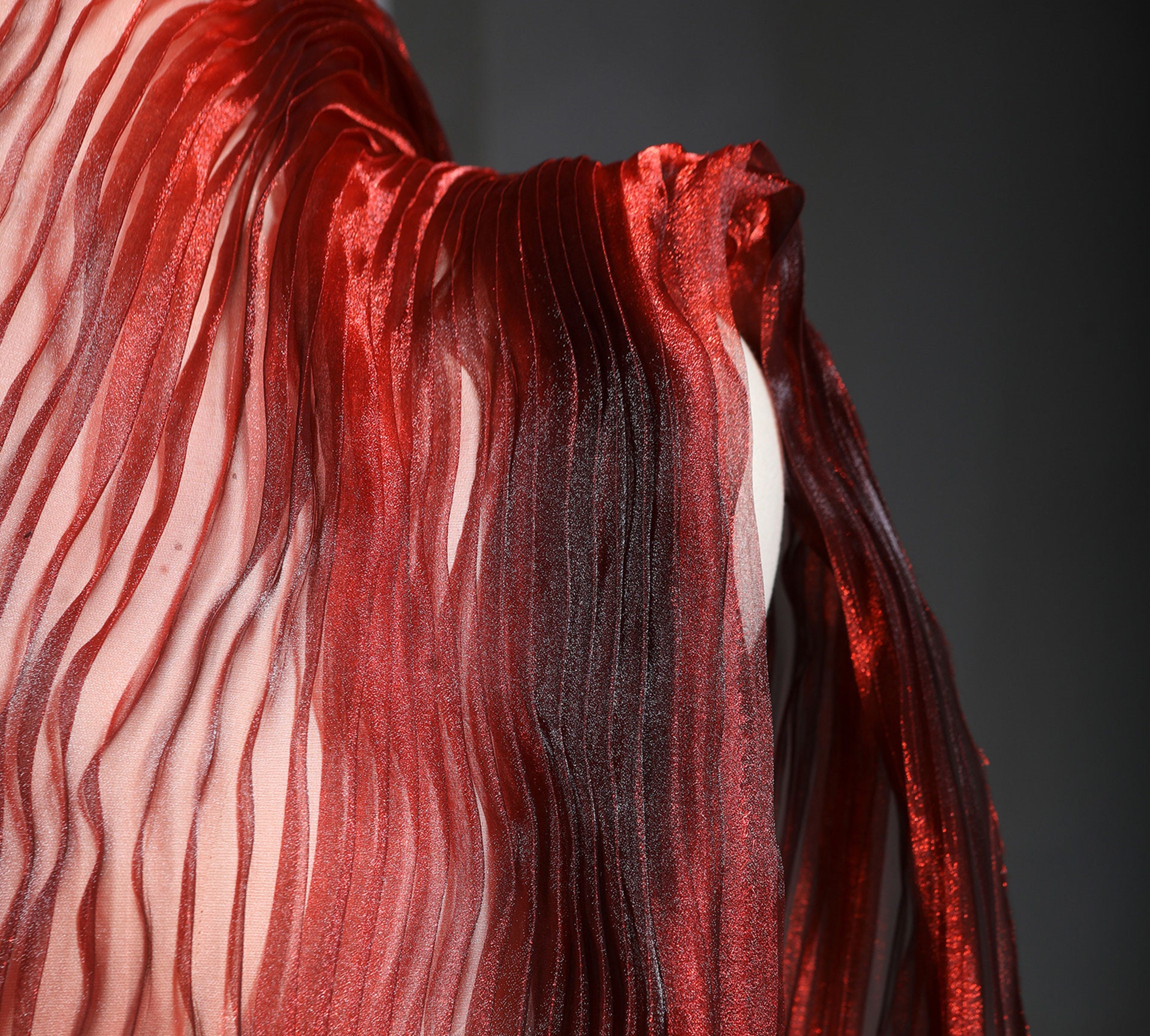 Red Pleated Organza Fabric,wrinkle Fabric,sheer Fabric,fabric for Tutu ...