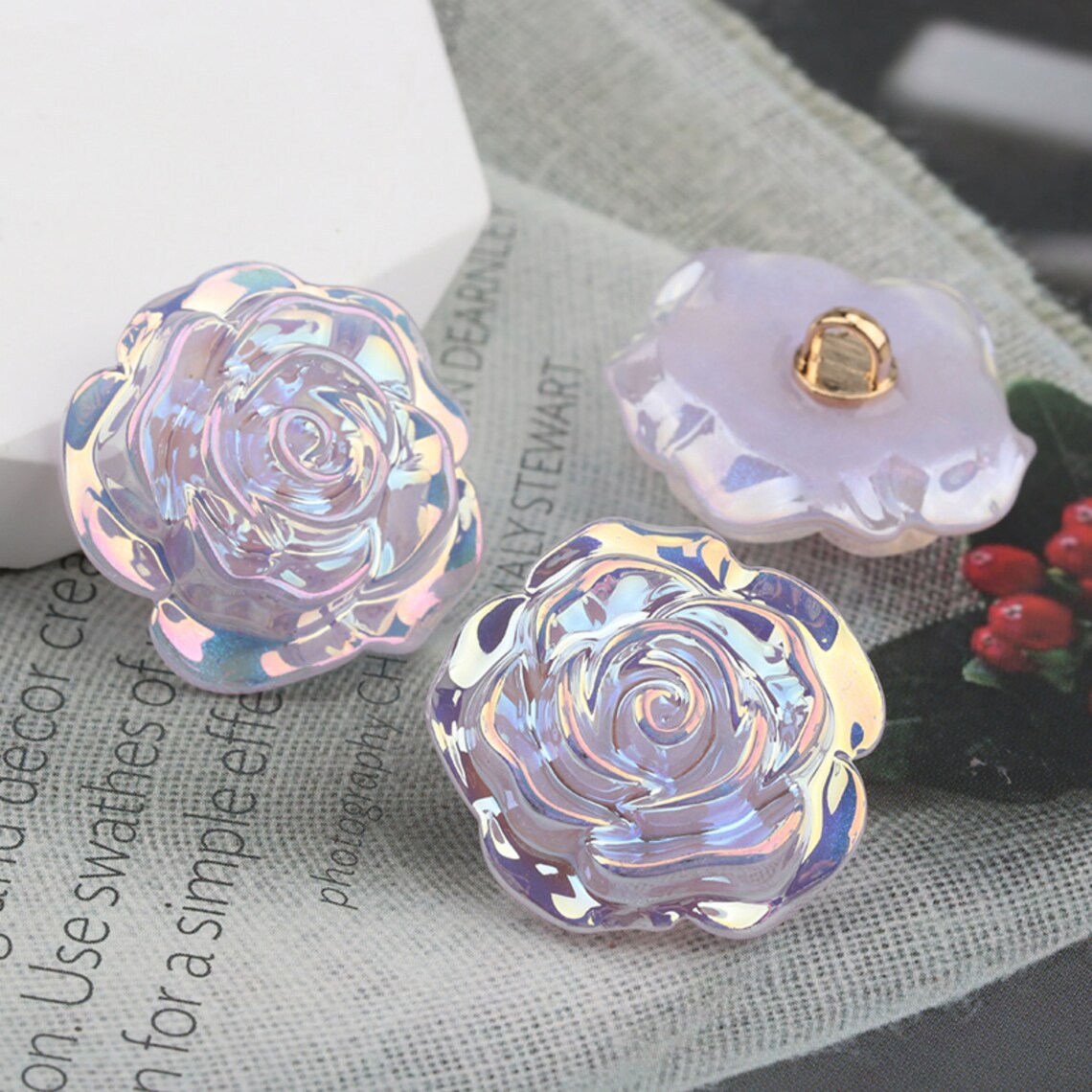 6 Pieces of Set Resin Rose Buttons,bridal Buttons,jewelry,clothing ...