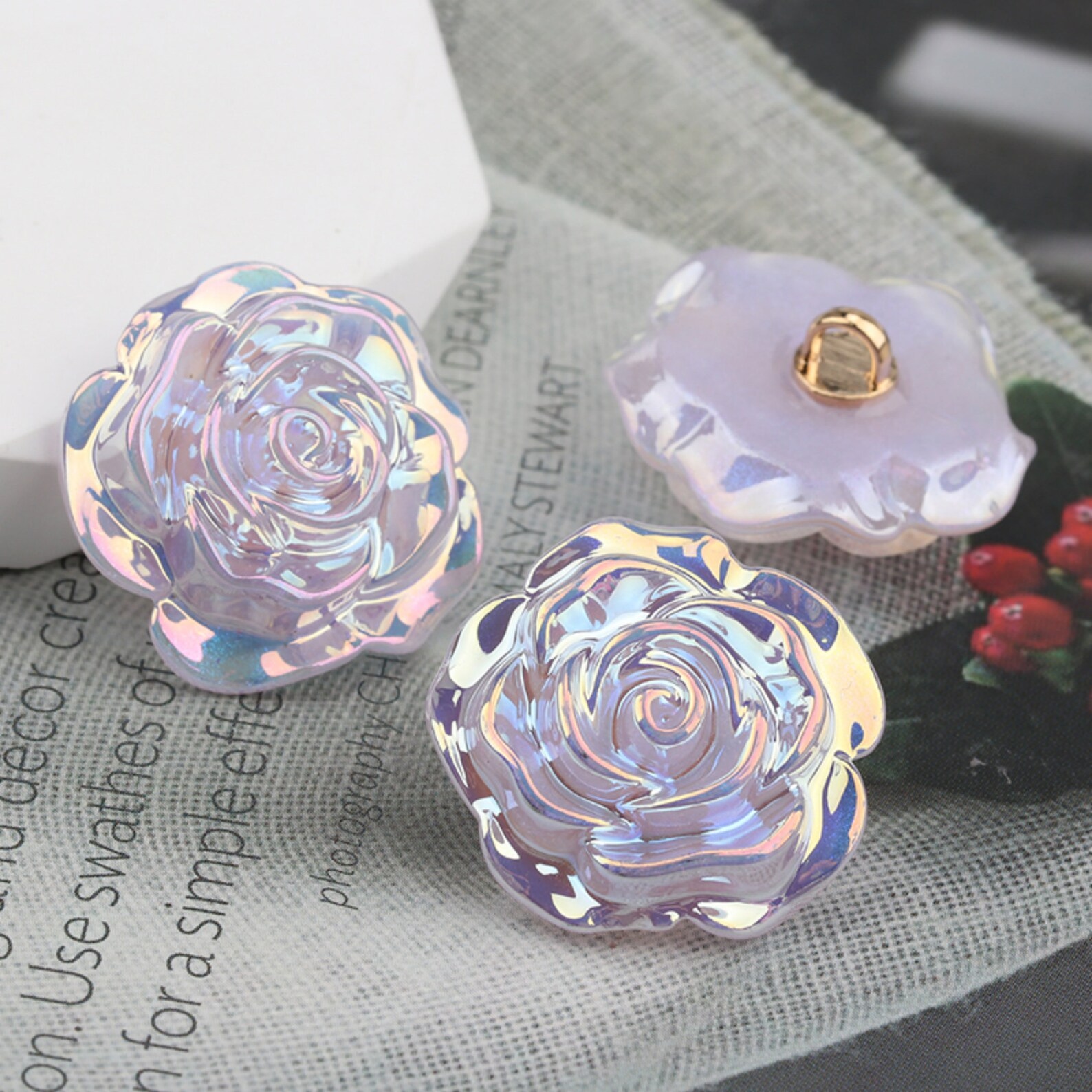6 Pieces of Set Resin Rose Buttons,bridal Buttons,jewelry,clothing ...
