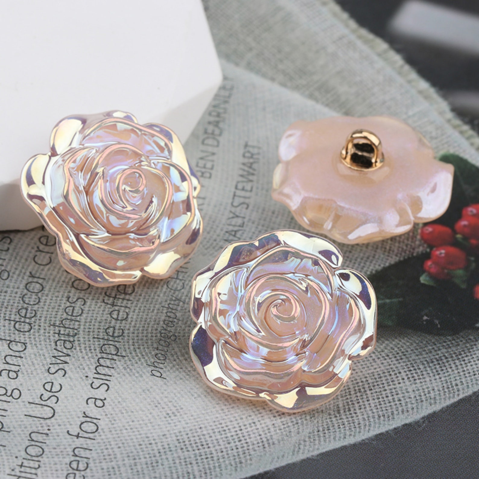 6 Pieces of Set Resin Rose Buttons,bridal Buttons,jewelry,clothing ...