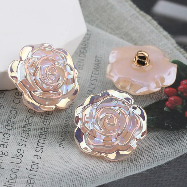 6 Pieces of Set Resin Rose Buttons,bridal Buttons,jewelry,clothing ...