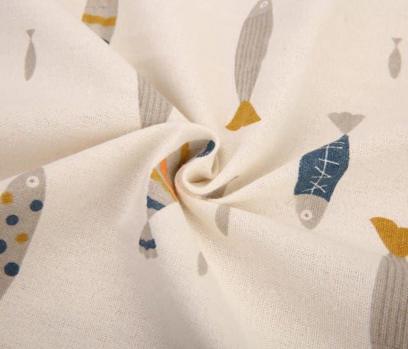 Cotton linen fabric fish style home decor chair cushion fabric | Etsy