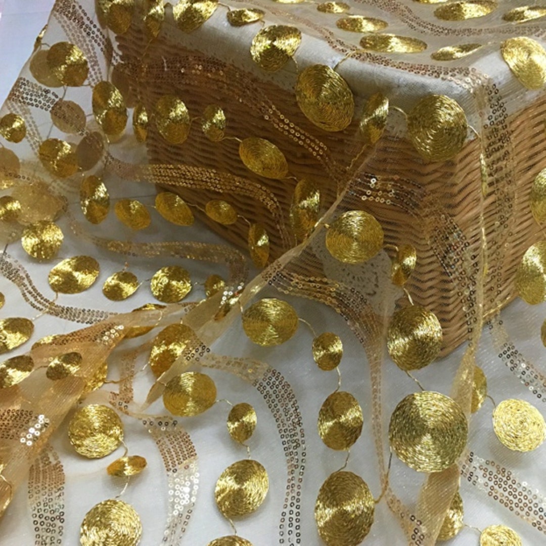Gold Thread With Sequins,mesh Lace Fabric,embroidered Lace,wedding ...