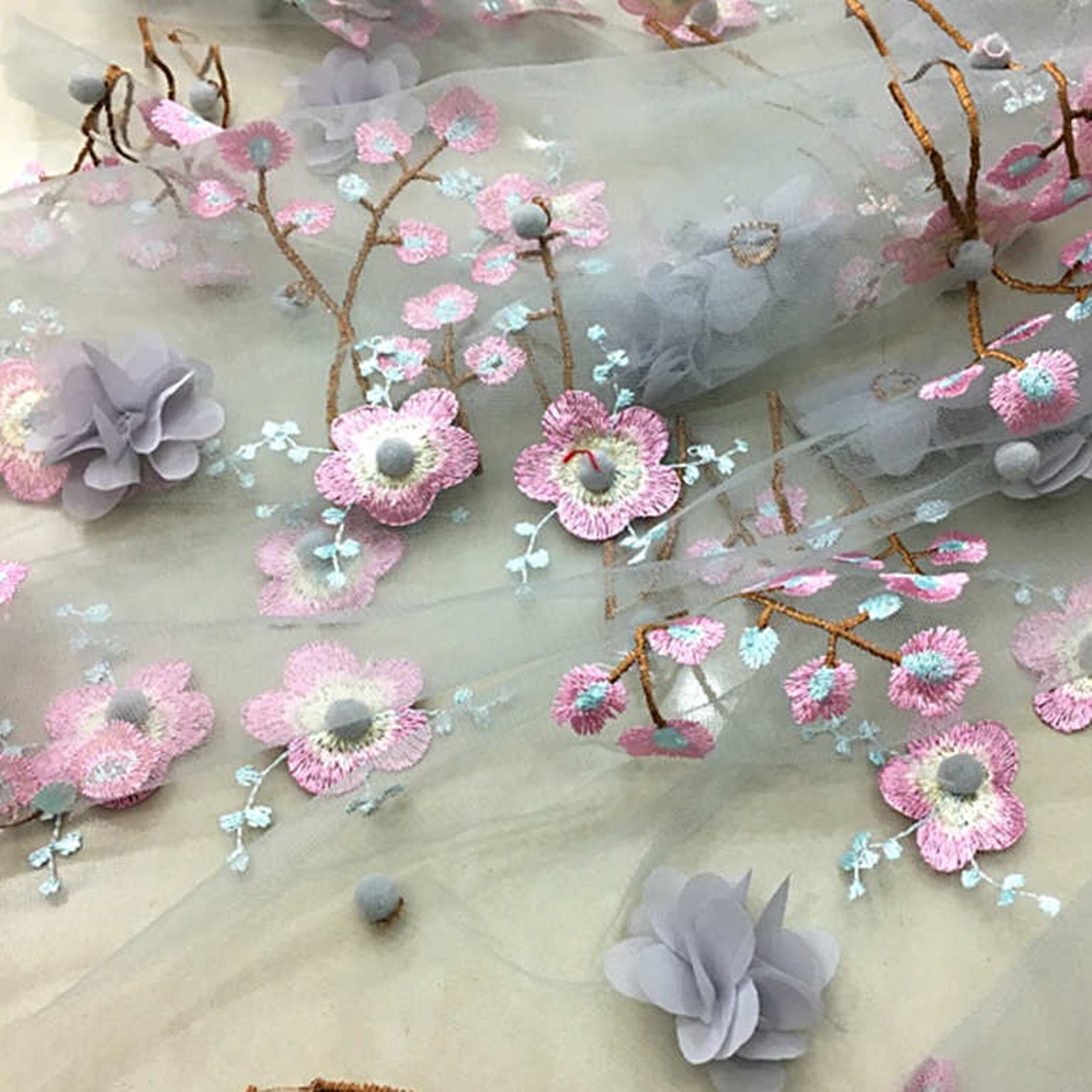 3D Flower Mesh lace fabricembroidered floral lacesoft tulle | Etsy