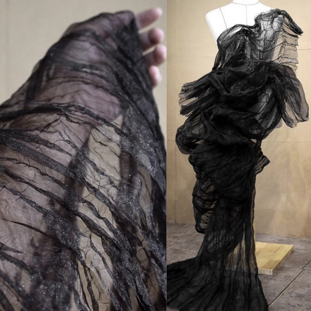 Black Crinkle Organza Fabric,wrinkle Fabric,sheer Fabric for Wedding ...