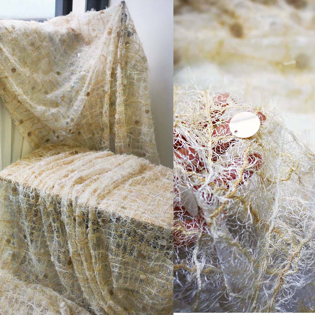 Yellow Feather Mesh Fabric,tassels Lace Fabric With Sequin,craft by ...