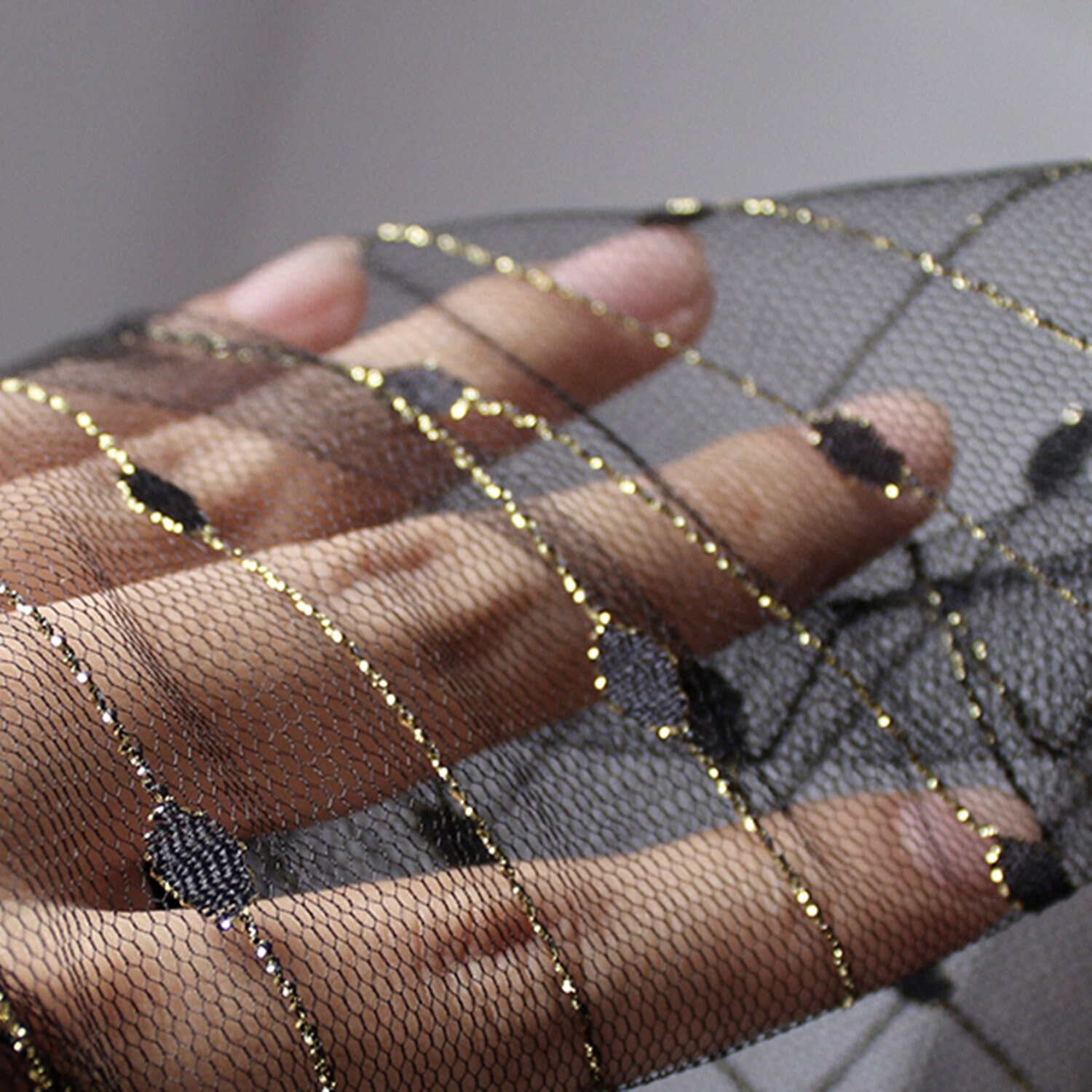 Black Mesh Lace Fabricembroidered Gold Stripes Lace With | Etsy