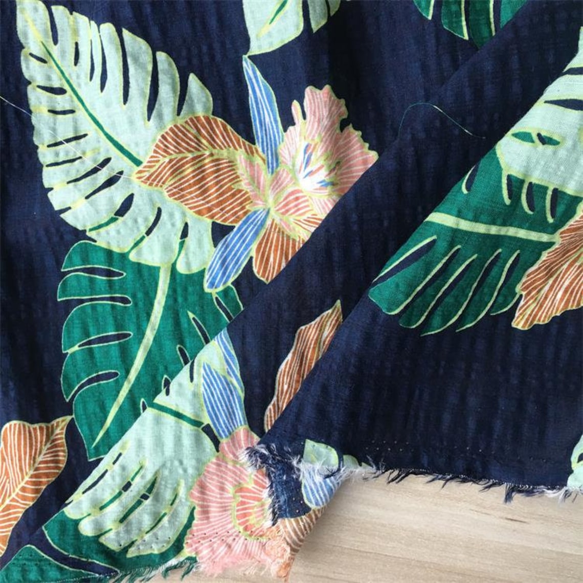 Green Leaf Linen Cotton Blend Fabric Soft Cotton Fabric Summer | Etsy