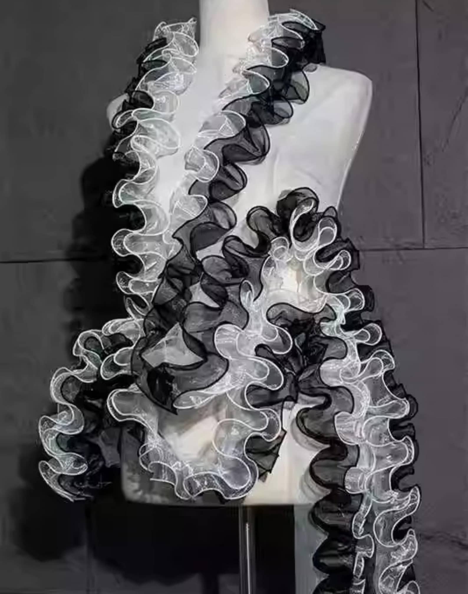 Black & White Ruffle Lace Trim: Pleated Multi-layer Fabric, 4-inch - Etsy