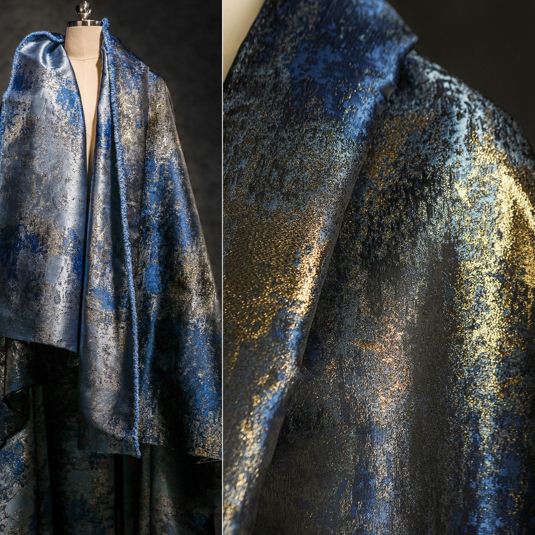 Navy Gold Shiny Fabric,gilding Design Fabric,vintage Dress Fabric ...