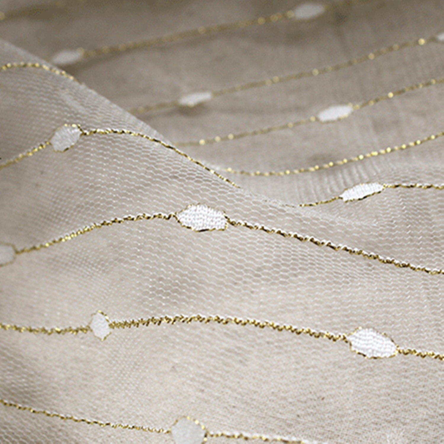 White Mesh Lace Fabricembroidered Gold Stripes Lacesoft | Etsy