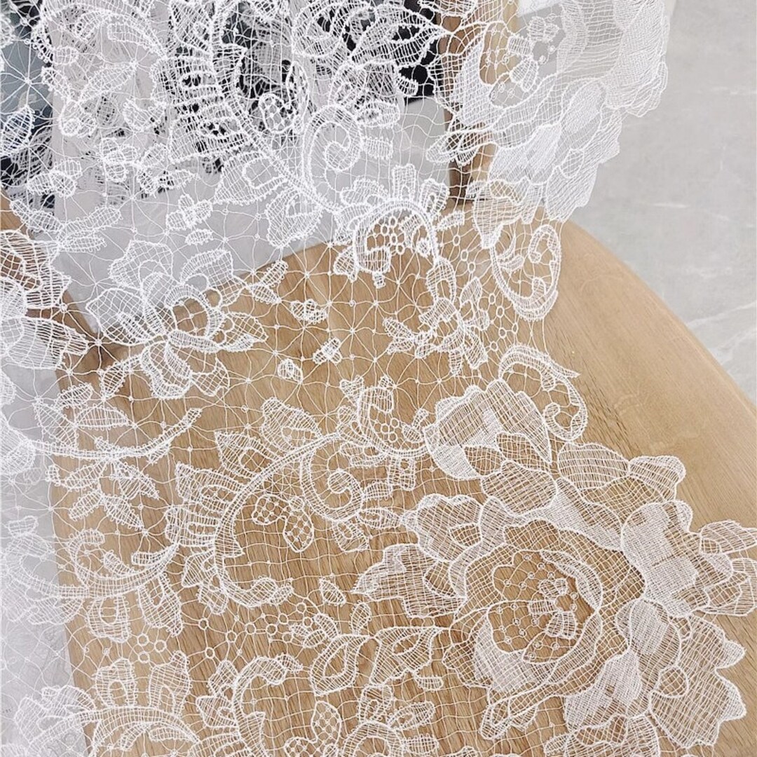 White Hollow-out Wedding Fabric,vintage Scalloped Lace Fabric for ...