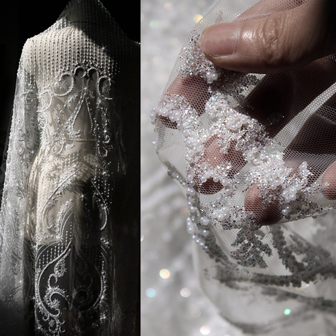 Luxury Pearl Lace Fabric,glitter Mesh Fabric,pearl Mesh Fabric,wedding ...