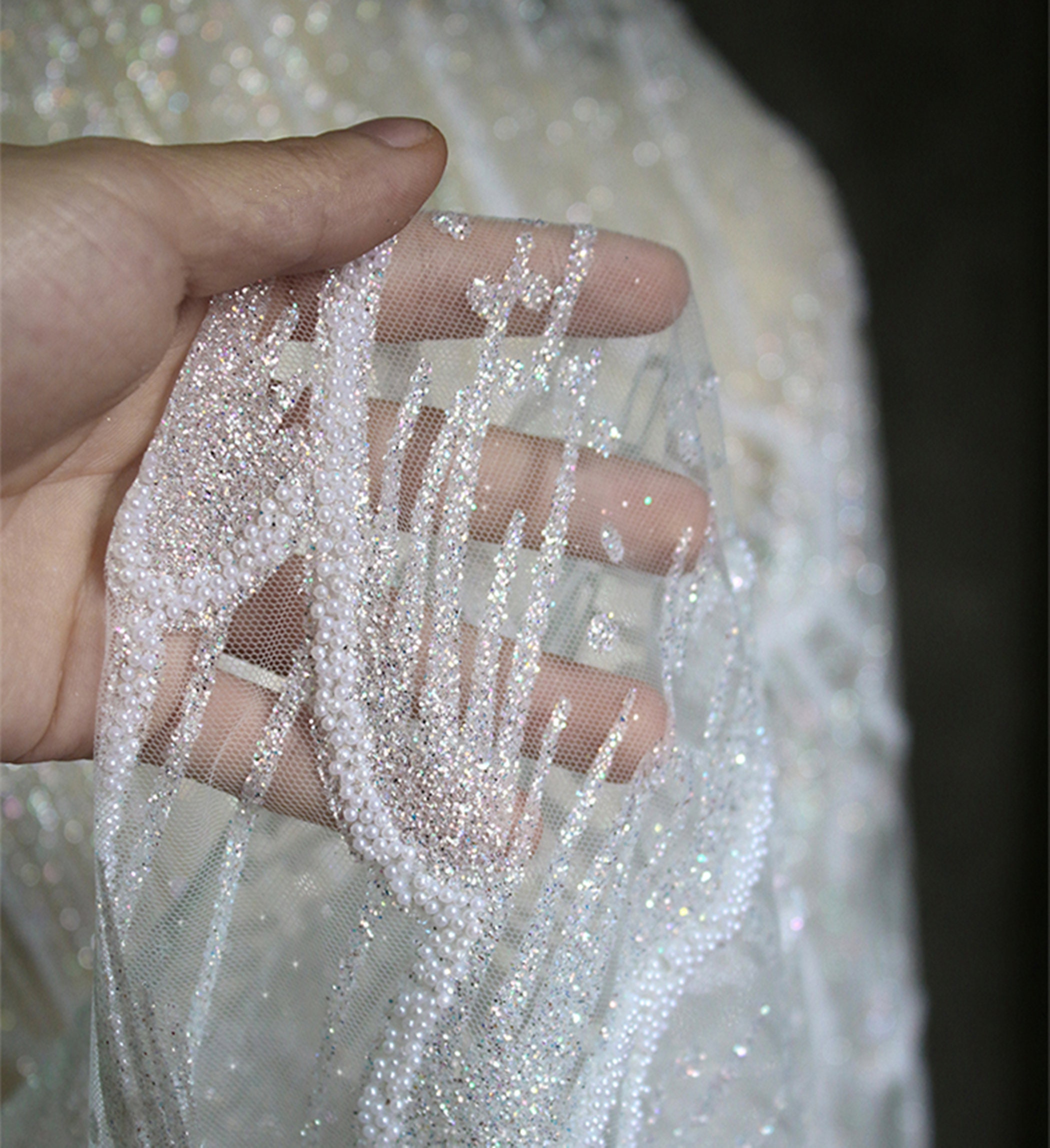 Luxury White Laceshiny Mesh Fabricpearl Mesh Fabricgilding - Etsy
