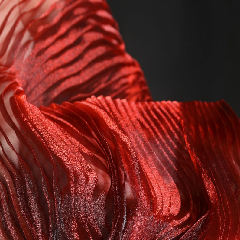 Red Pleated Organza Fabric,wrinkle Fabric,sheer Fabric,fabric for Tutu ...