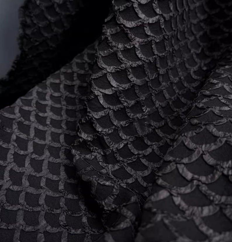 Black 3D Jacquard Fish Scale Polyester Fabric: Fashion Design - Etsy