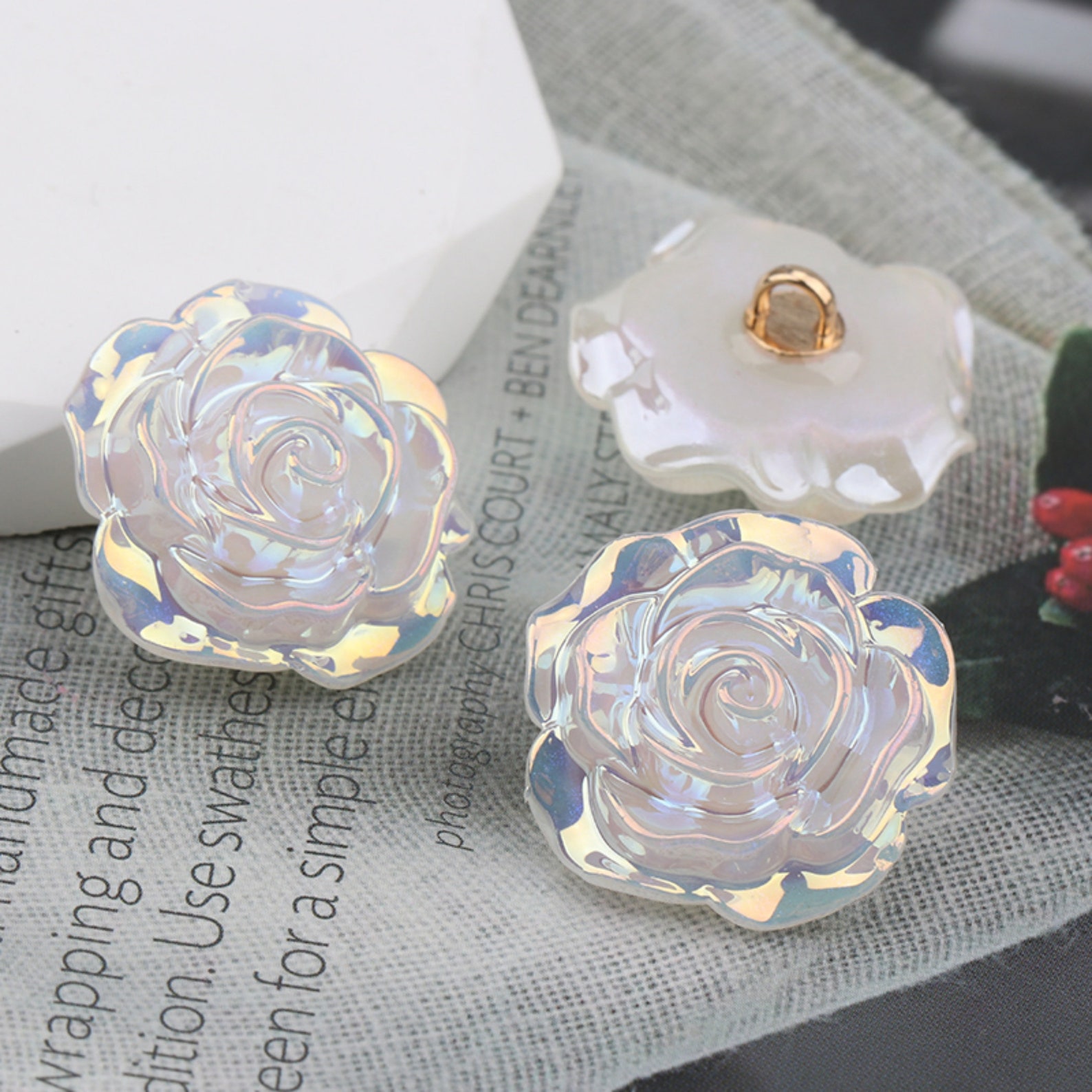 6 Pieces of Set Resin Rose Buttons,bridal Buttons,jewelry,clothing ...