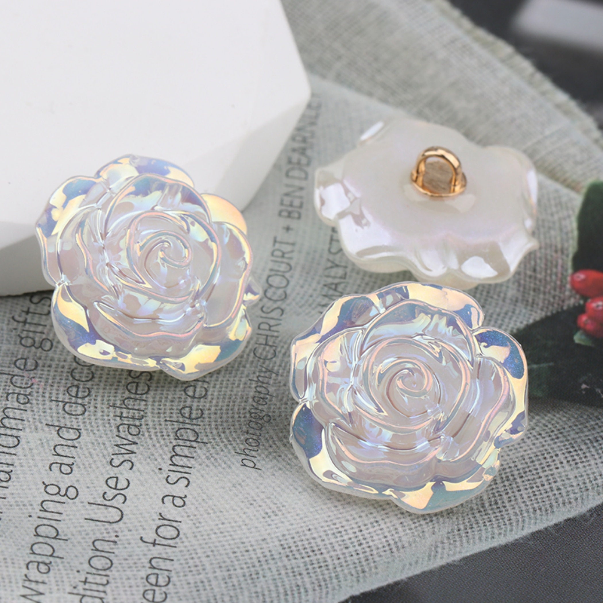 6 Pieces of Set Resin Rose Buttons,bridal Buttons,jewelry,clothing ...