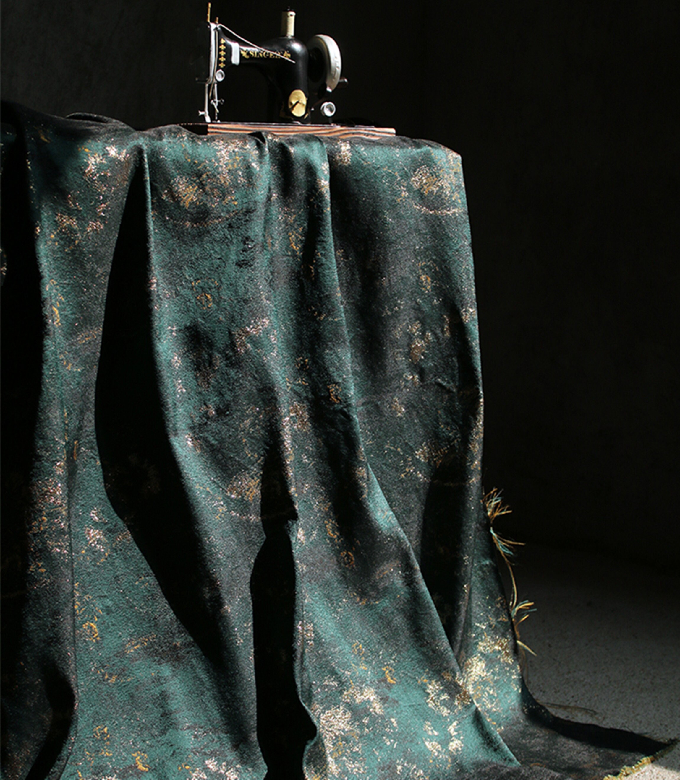 Green Gold Shiny Fabricgilding Design Fabricvintage Dress - Etsy